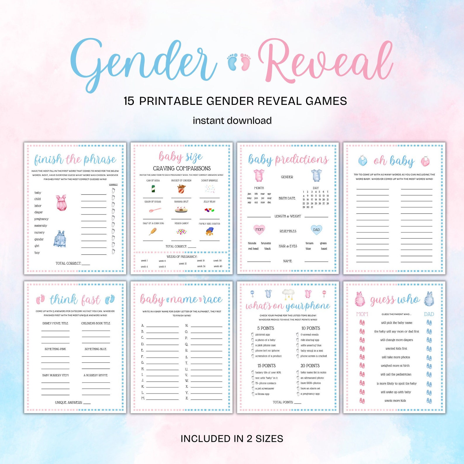 Gender Reveal Printable Games, Gender Reveal Bundle, Gender Reveal Printables, Gender Reveal ...