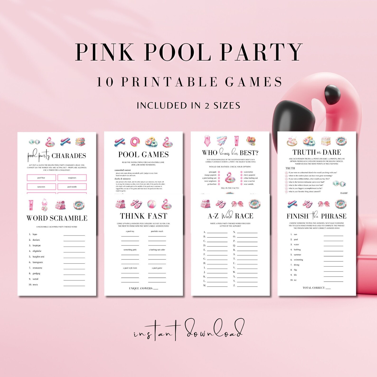 Pool Party Games Printable, Printable Pool Party Games, Pool Party Game ...