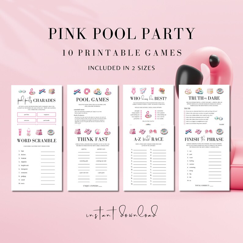 Pool Party Games Printable, Printable Pool Party Games, Pool Party Game ...
