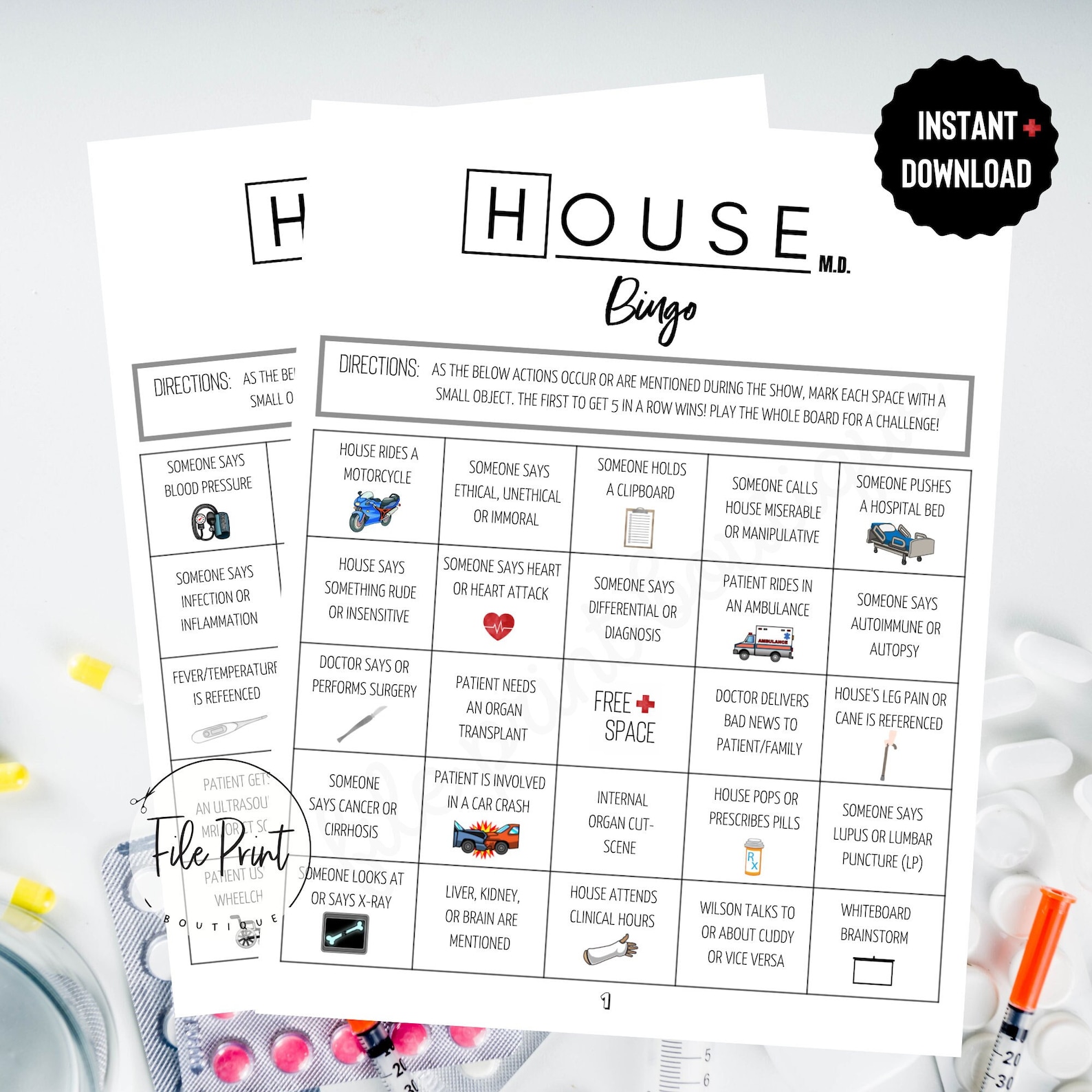 House MD Printable Bingo, House Bingo, House TV Show, House Viewing ...