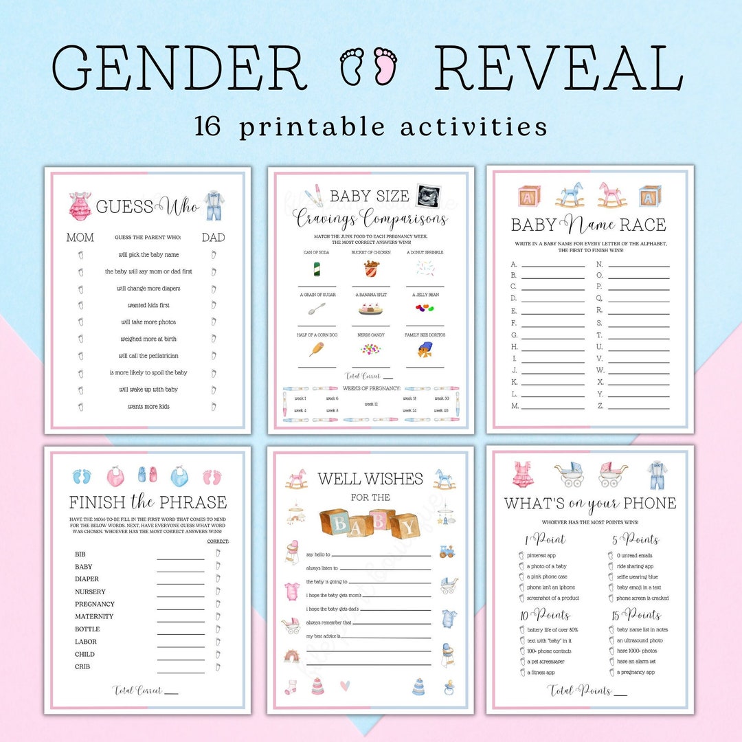 Gender Reveal Party Games Printable Gender Reveal Activities - Etsy