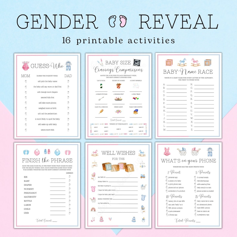 Gender Reveal Party Games Printable Gender Reveal Activities - Etsy Australia