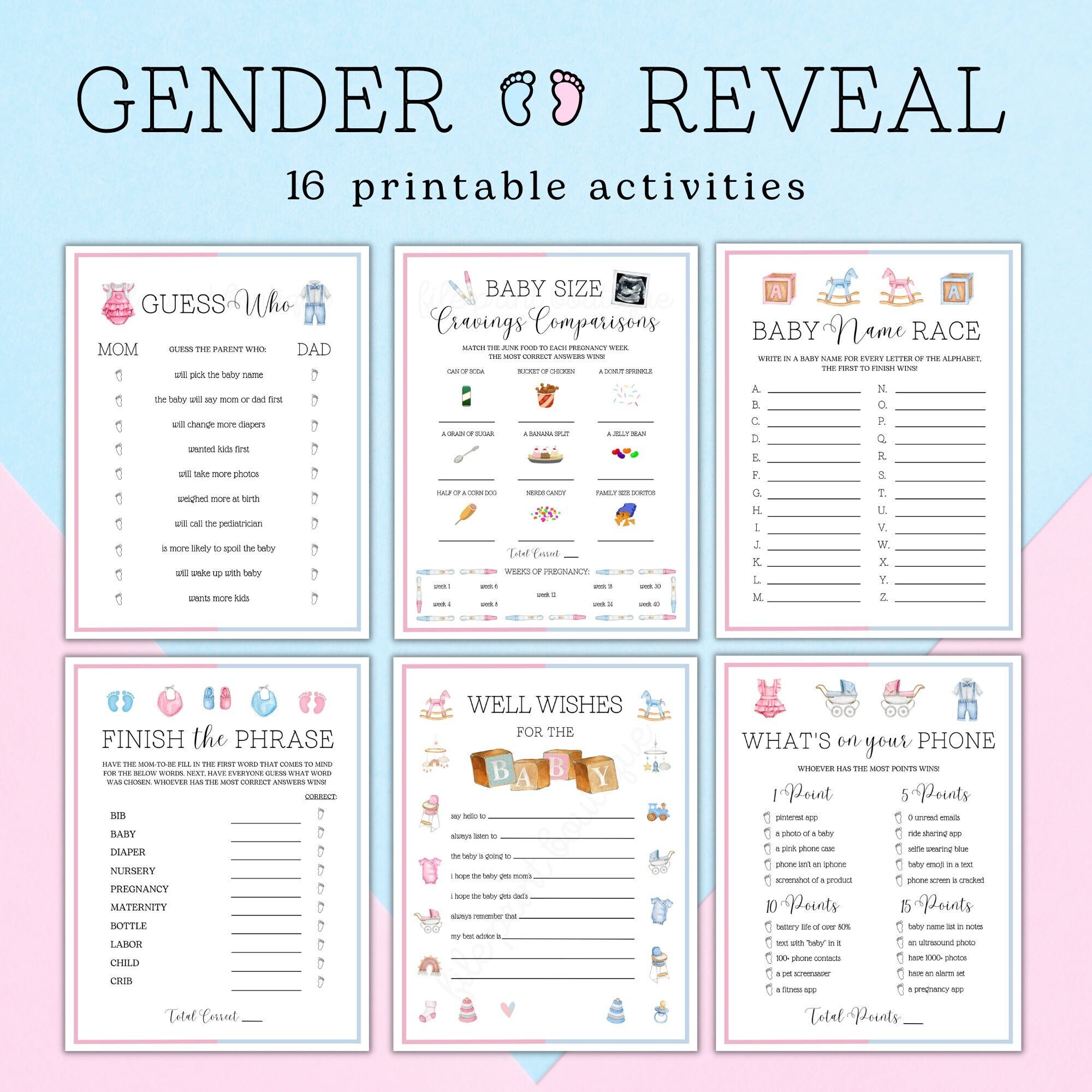 Gender Reveal Party Games Printable Gender Reveal Activities - Etsy Australia