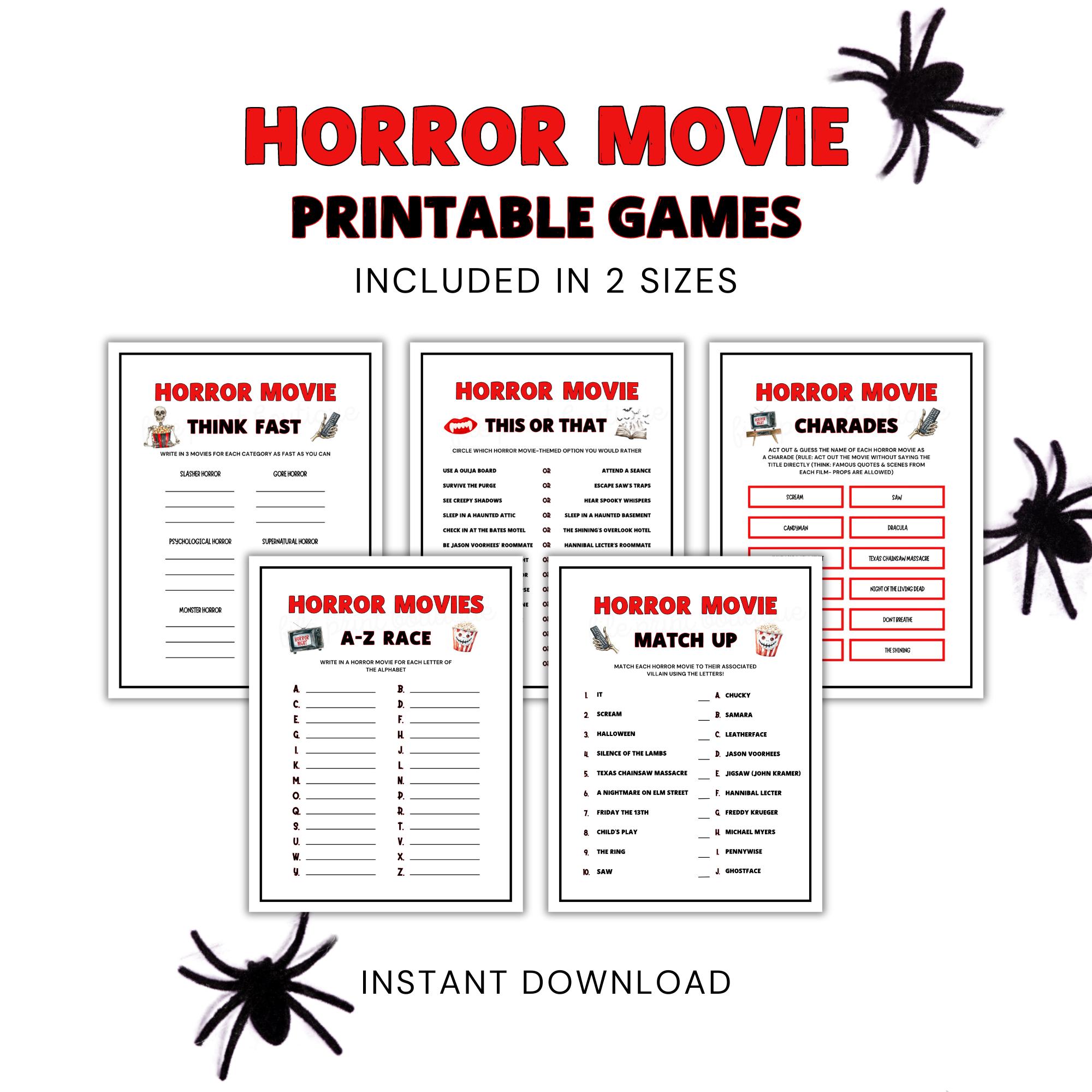 Horror Movie Party Games: Printable Halloween Activities (digital ...