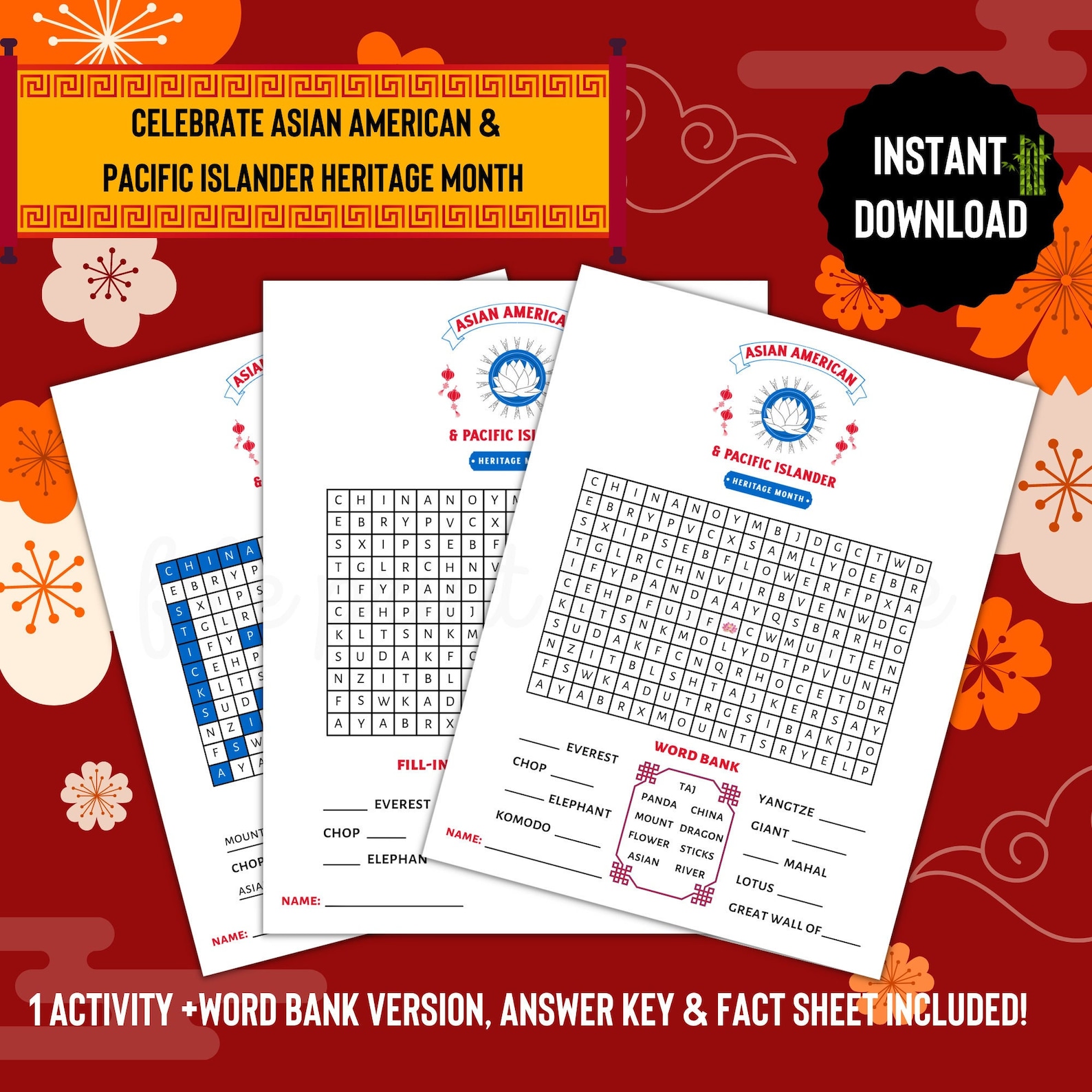 AAPI Heritage Month Printable Activity, AAPI Printable Word Search ...