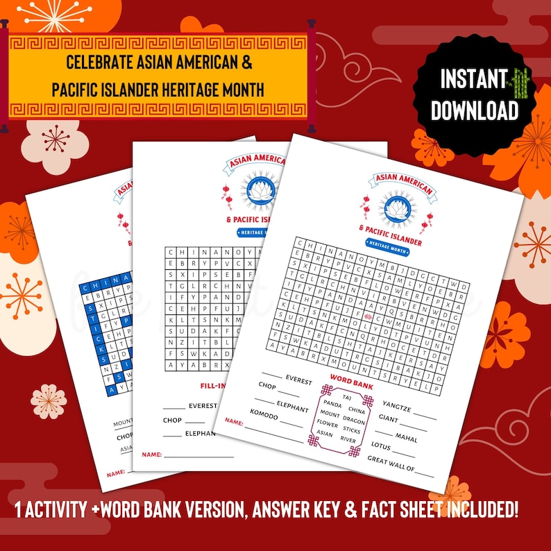 AAPI Heritage Month Printable Activity, AAPI Printable Word Search ...