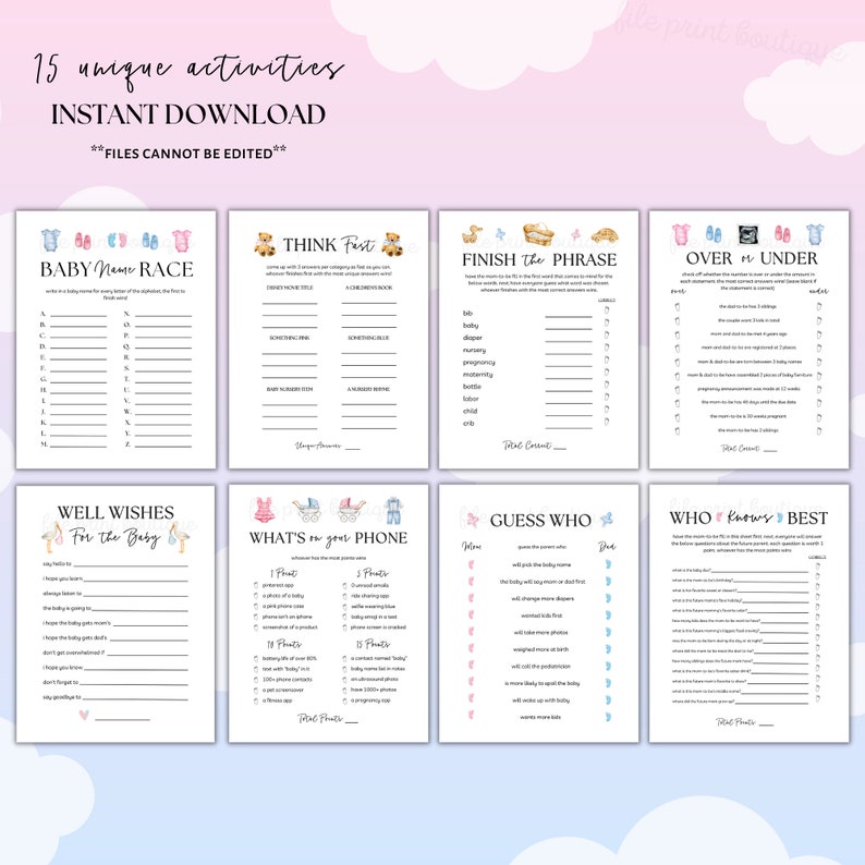 Gender Reveal Party Games Printable Gender Reveal Activities - Etsy