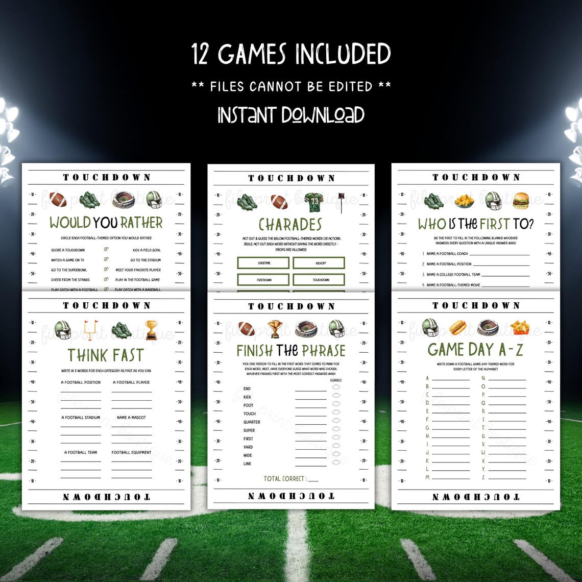 Printable Football Party Games: 12 Game Day Activities (digital ...