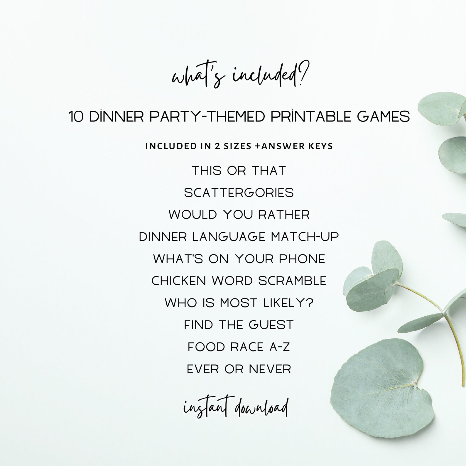 Dinner Party Games Printable, Dinner Party Activities, Minimalist Party ...