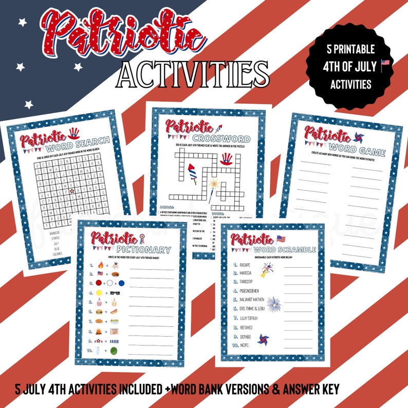Fourth of July Printable Kid's Activities Patriotic - Etsy