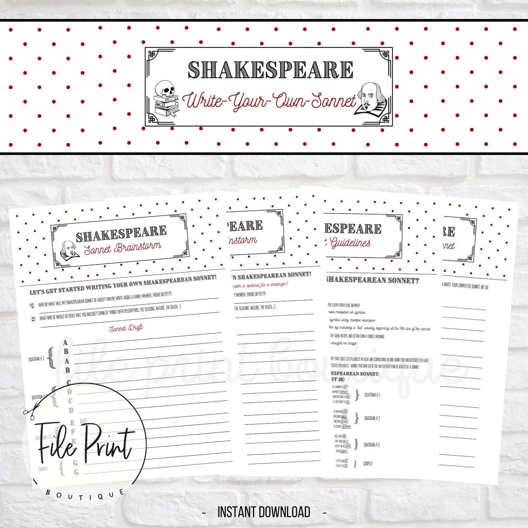 Shakespeare Printable Sonnet Activity, Shakespeare Write-your-own ...