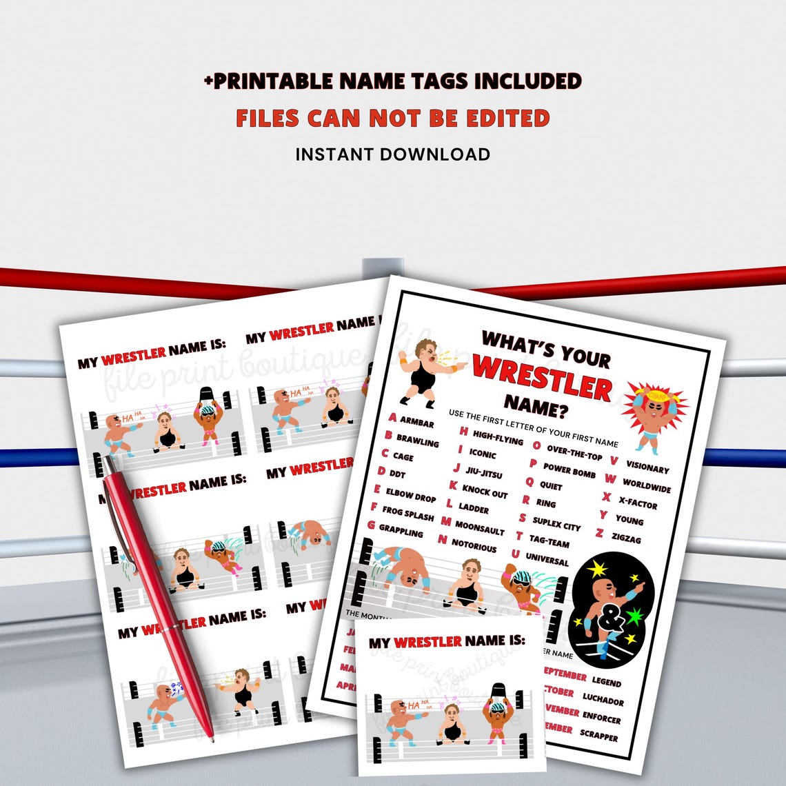 Wrestler Name Creator: Printable Wrestling Party Game (digital Download ...