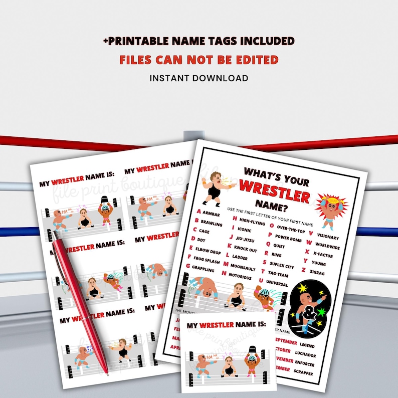Wrestler Name Creator: Printable Wrestling Party Game (digital Download ...