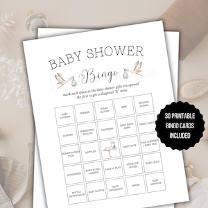 Baby Shower Bingo Printable, 30 Prefilled Bingo Cards, Neutral Baby ...
