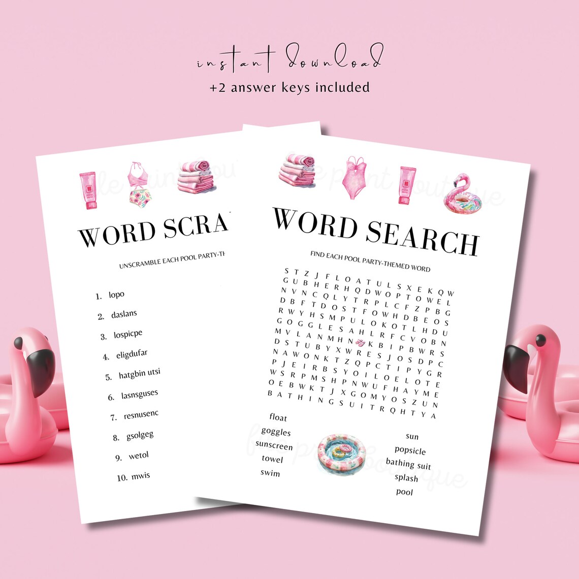 Pool Party Games Printable, Printable Pool Party Games, Pool Party Game ...
