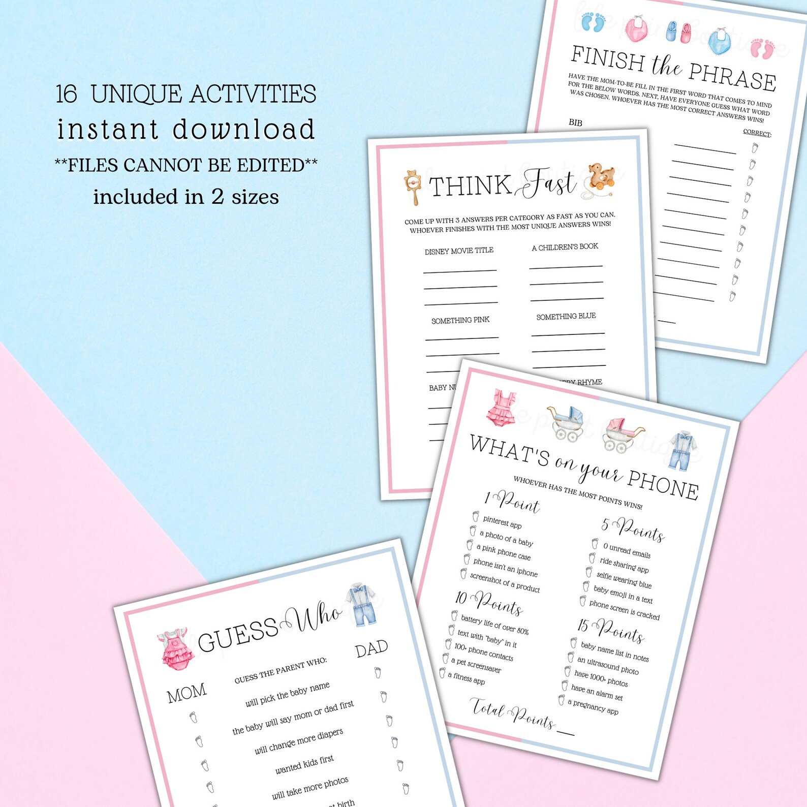 Gender Reveal Party Games Printable Gender Reveal Activities - Etsy