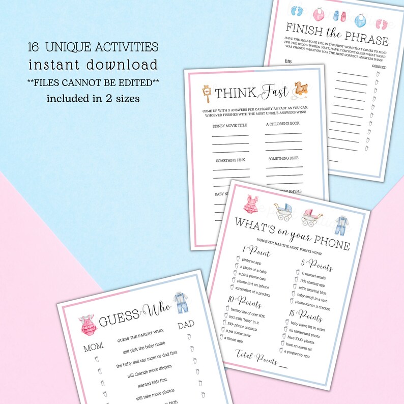 Gender Reveal Party Games Printable Gender Reveal Activities - Etsy Australia