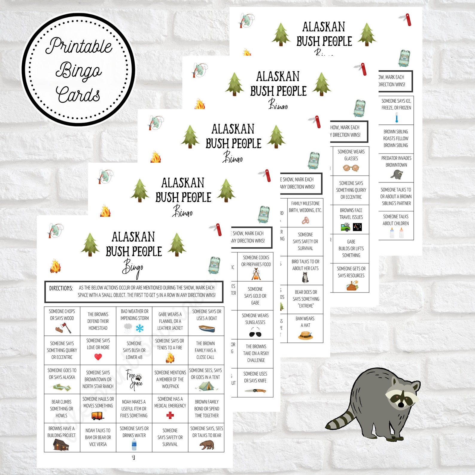 Alaskan Bush People Printable Bingo, Instant Download, Alaskan Bush ...