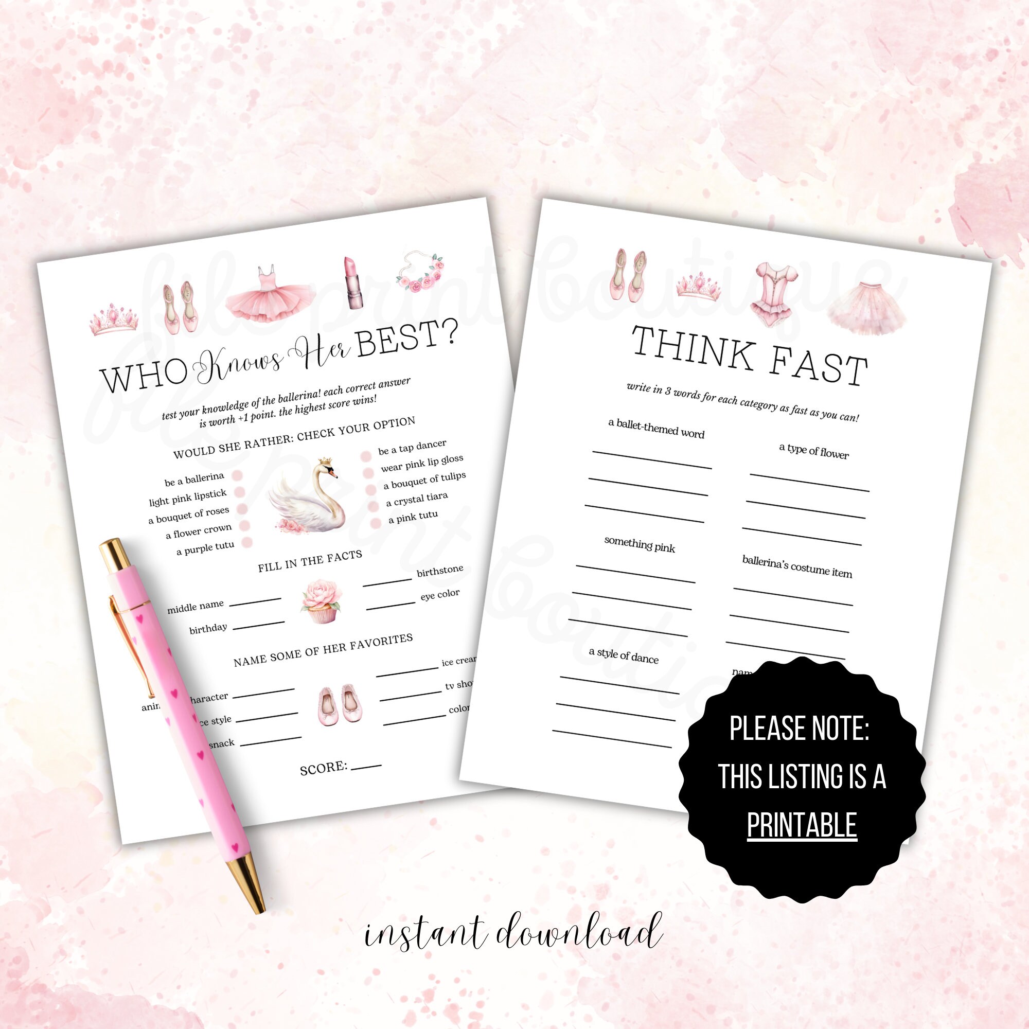 Ballerina Party Games: Printable Ballet Activities Bundle (digital ...