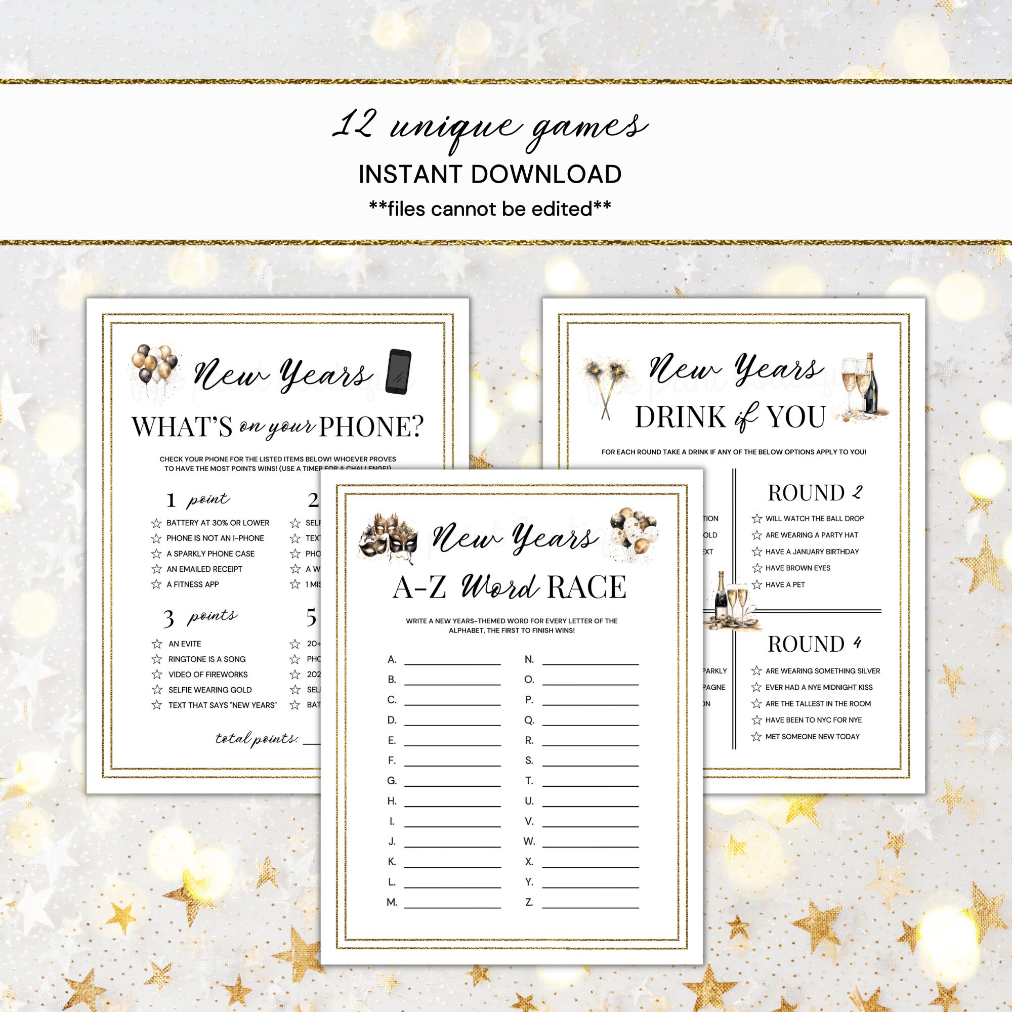 New Year's Game Bundle Printable Family Games Virtual - Etsy