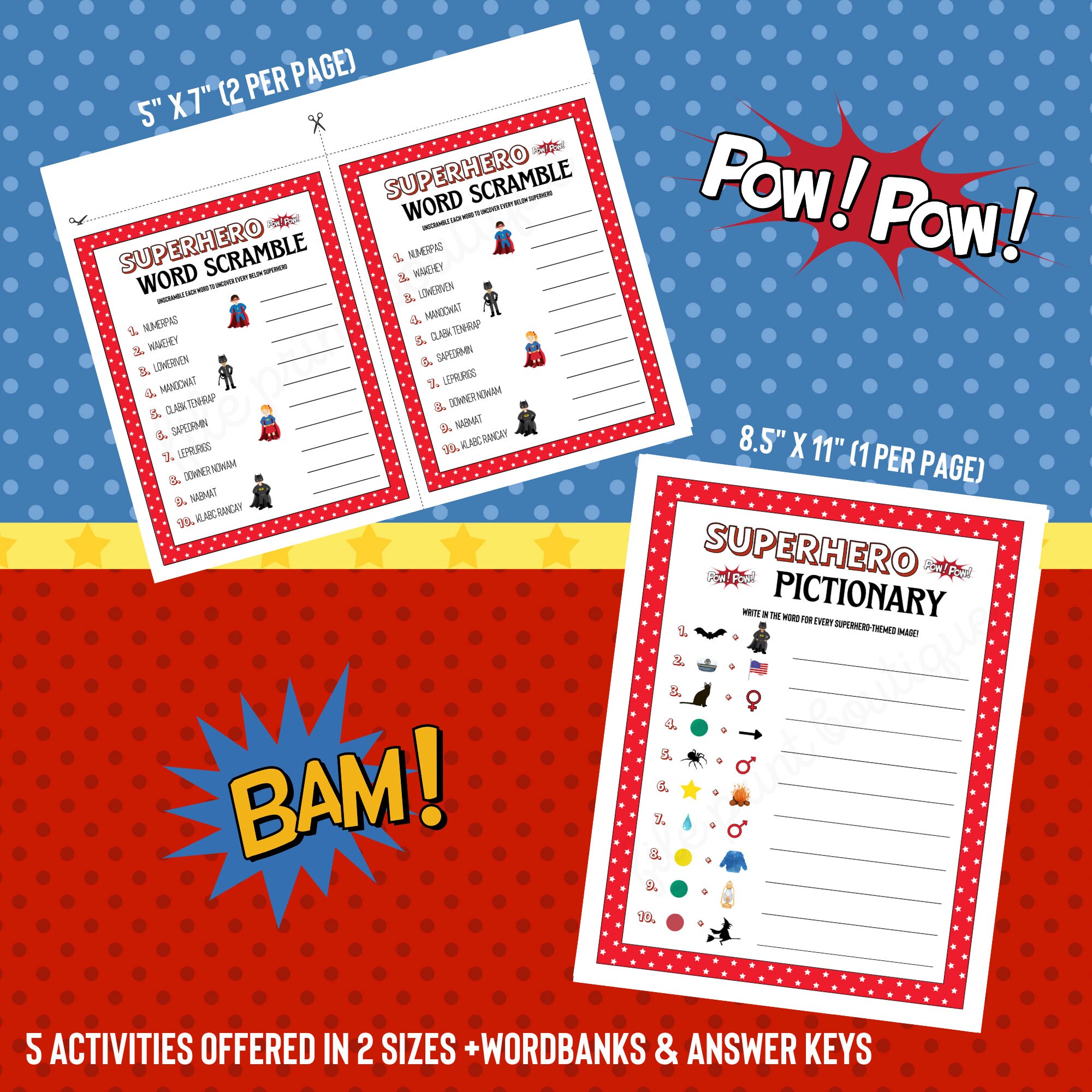 Superhero Printable Kid's Activities, Superhero Crossword, Superhero ...