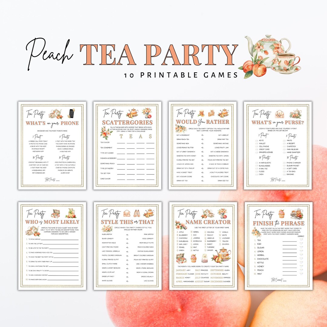 Peach Tea Party Games Printable, Peach Tea Party Activities, Ladies Tea ...
