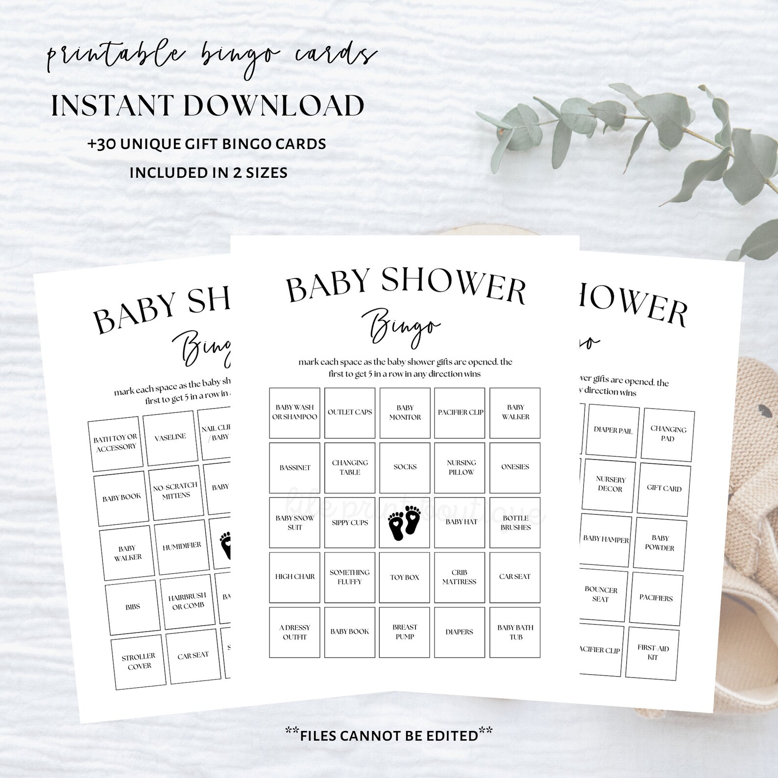 Baby Shower Gift Bingo, Printable Baby Gift Bingo, 30 Prefilled Unique ...