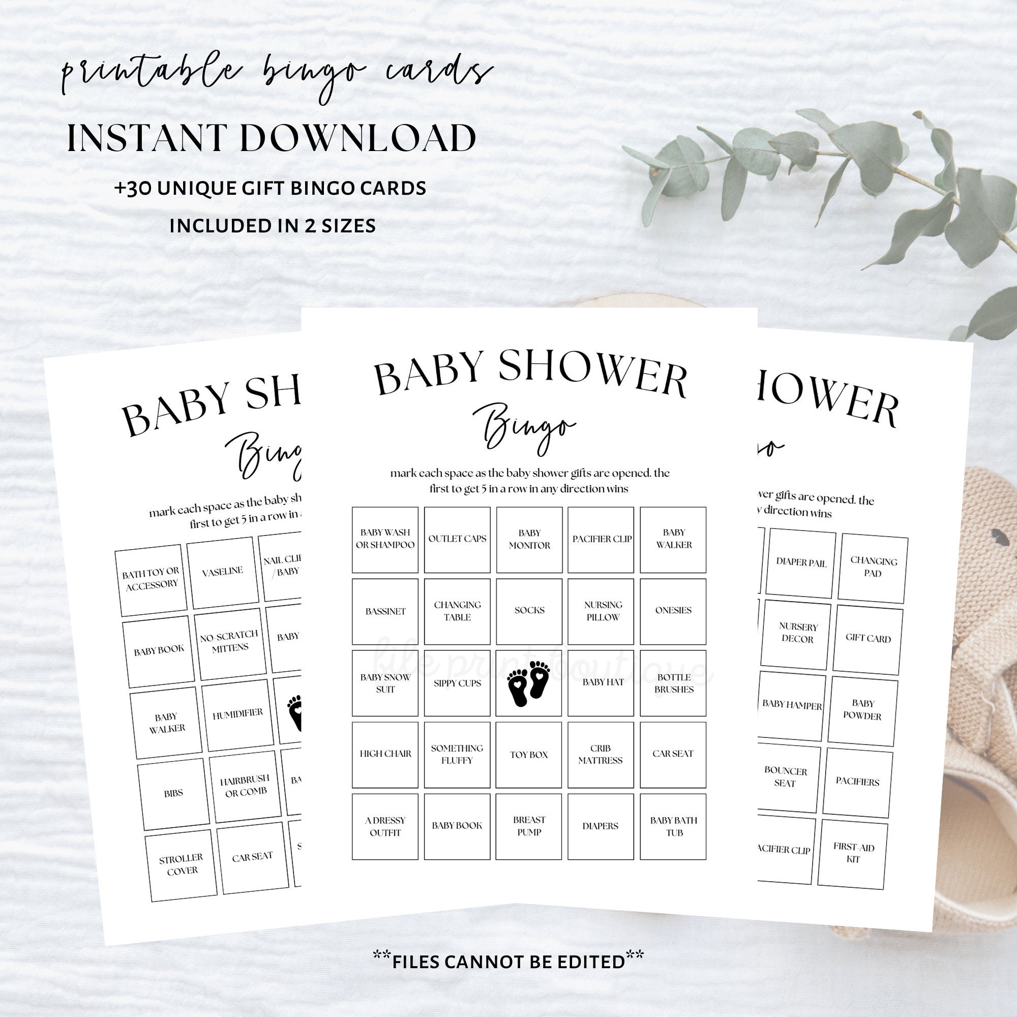 Baby Shower Gift Bingo, Printable Baby Gift Bingo, 30 Prefilled Unique ...