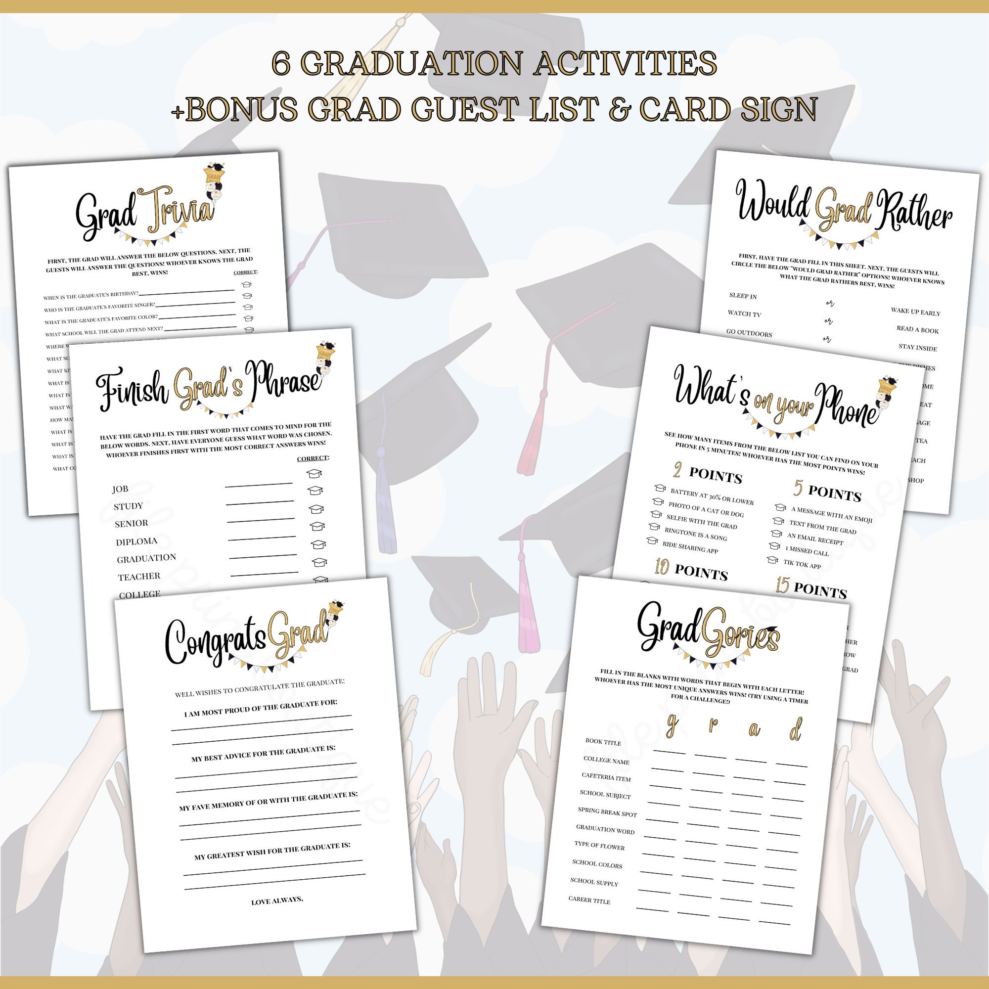 Graduation Party Game Bundle Gold Graduation Games - Etsy
