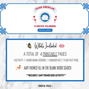 AAPI Heritage Month Printable Activity AAPI Printable Word - Etsy