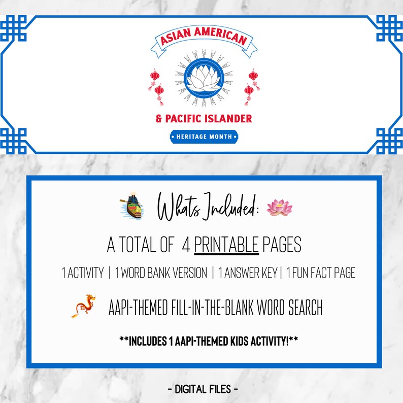 AAPI Heritage Month Printable Activity AAPI Printable Word - Etsy