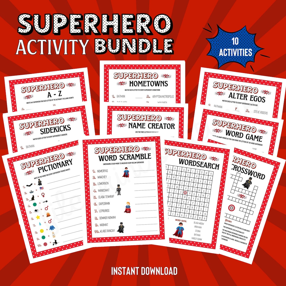 Superhero Party Games: Printable Kids Activities Bundle (10 Games) - Etsy
