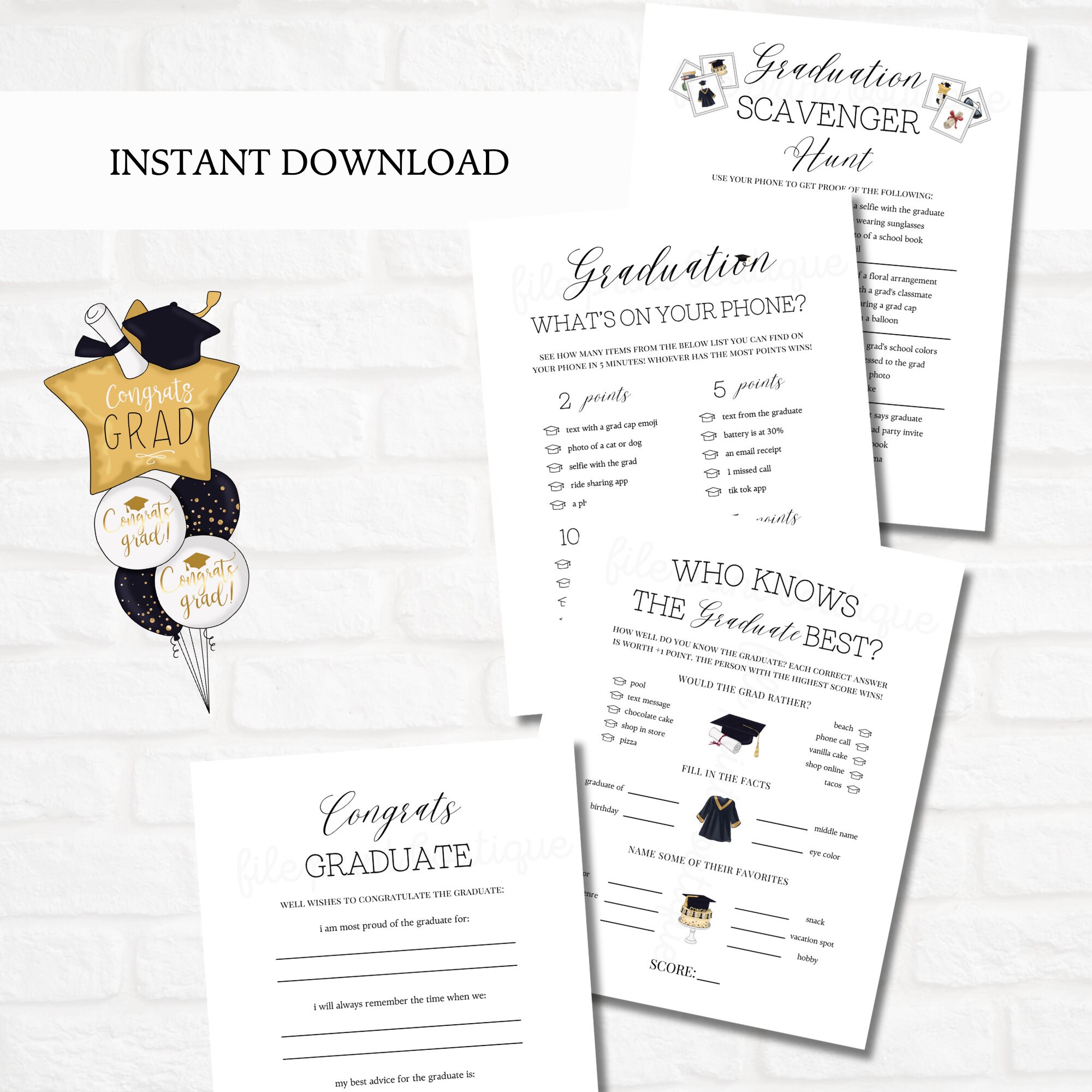 Graduation Party Game Bundle, Gold Graduation Games, Graduation Party ...