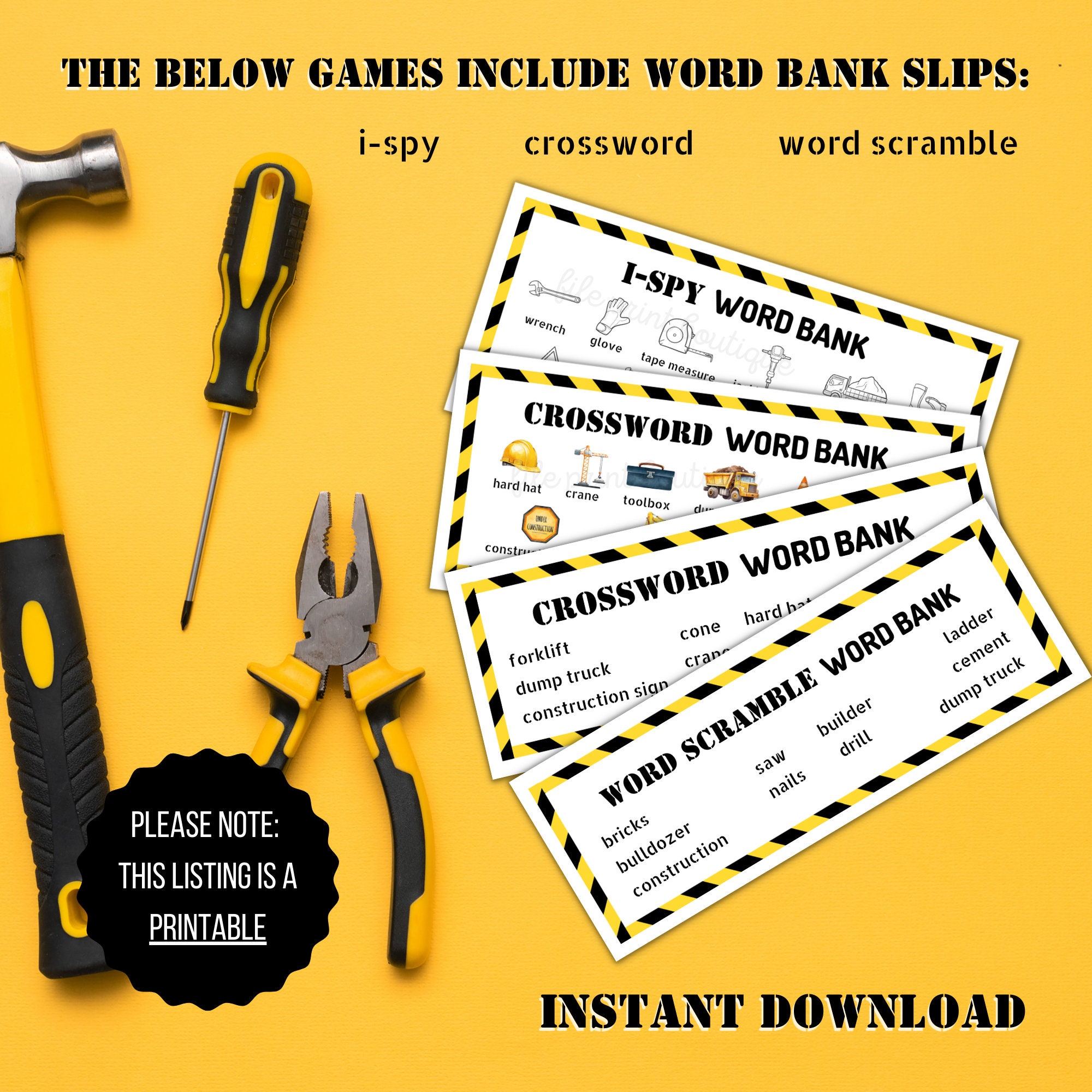 Construction Party Games Printable: Kids Birthday Activities (digital ...