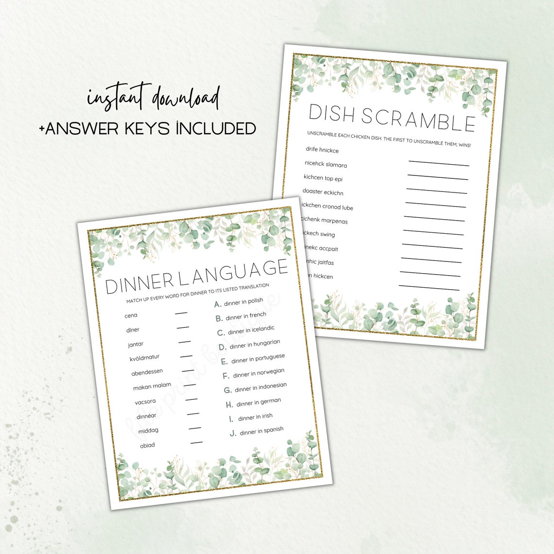 Dinner Party Games Printable, Dinner Party Activities, Minimalist Party ...