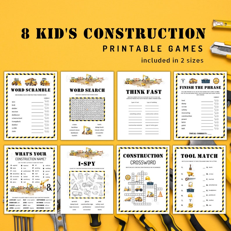 Construction Party Games Printable: Kids Birthday Activities (digital ...
