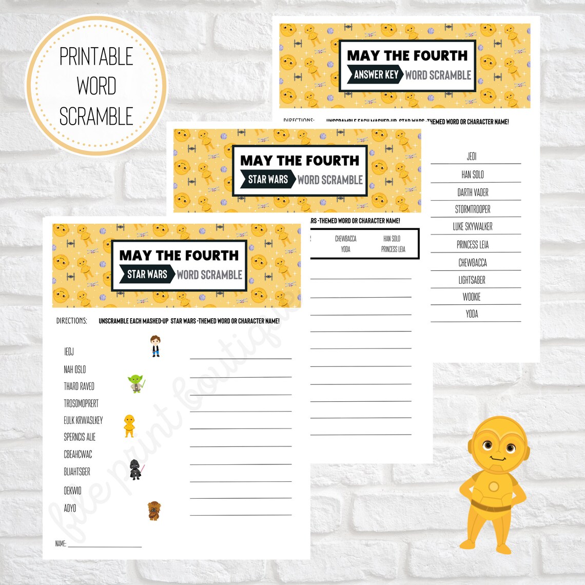 May the 4th Star Wars Printable Kids Activities Word Search Crossword ...