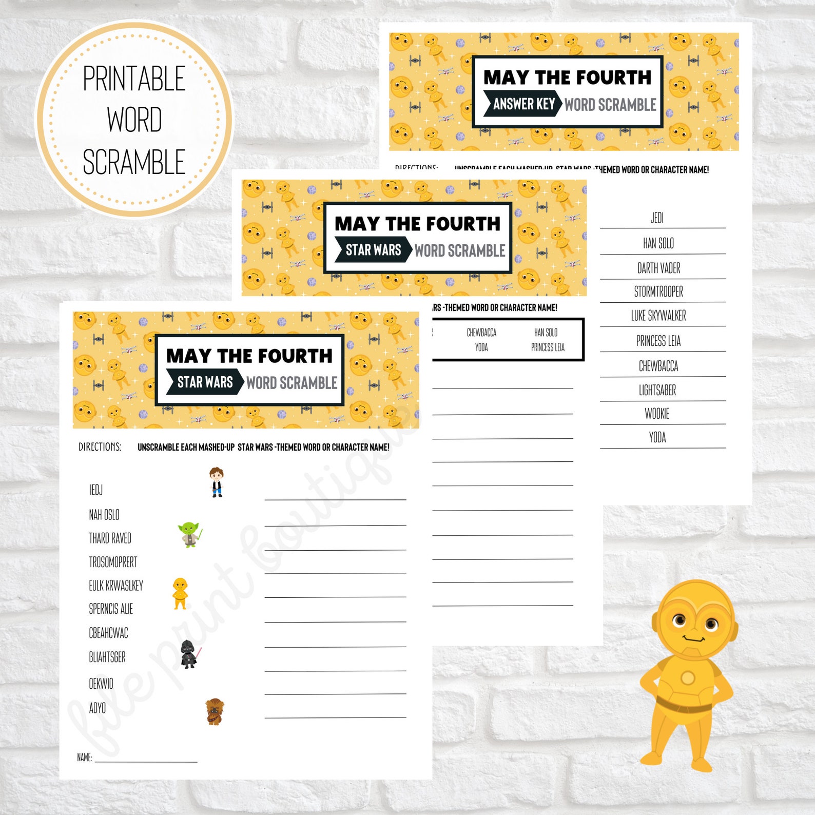 May the 4th Star Wars Printable Kids Activities Word Search Crossword ...