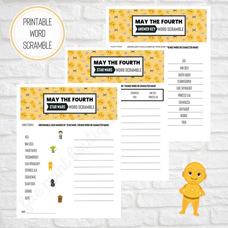 May the 4th Star Wars Printable Kids Activities Word Search Crossword ...