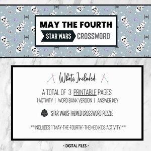 May the 4th Star Wars Printable Kids Crossword Puzzle Star - Etsy