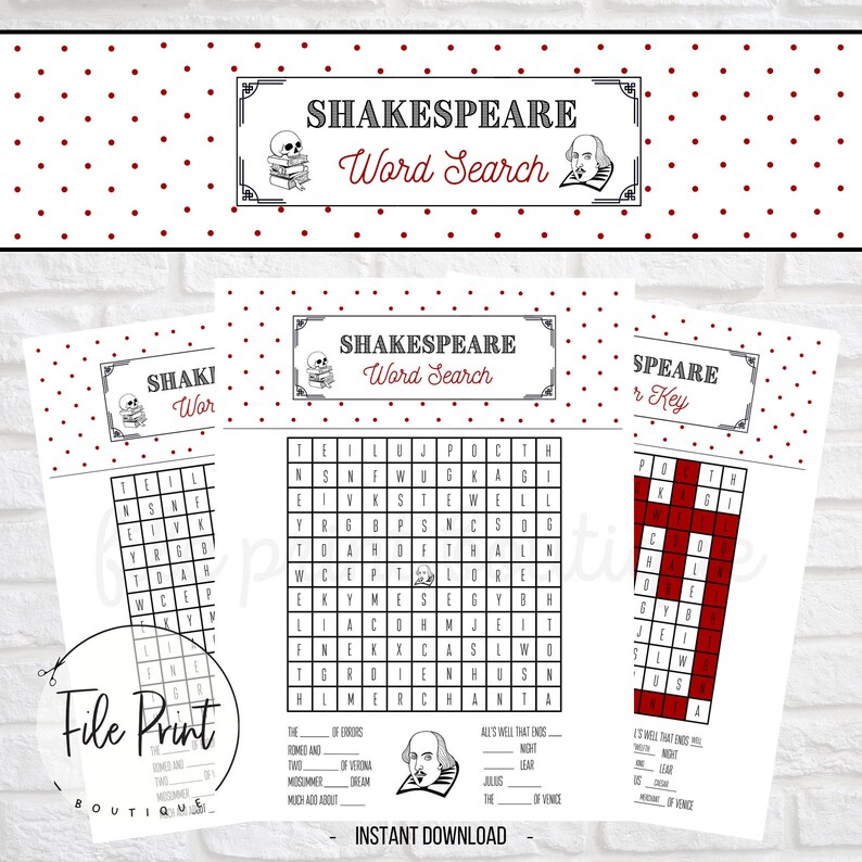 Shakespeare Printable Word Search Activity, Digital, Shakespeare Word ...