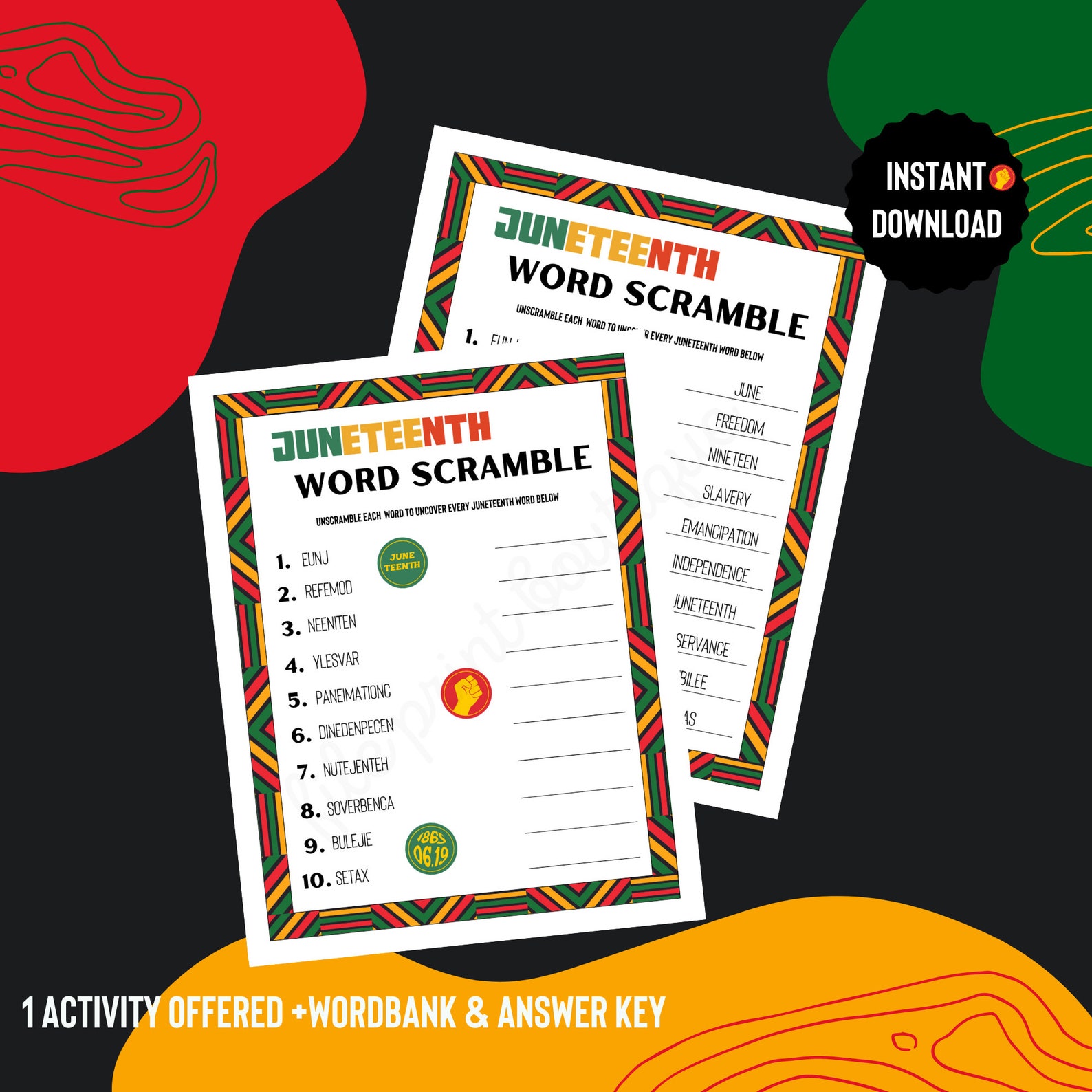 Juneteenth Word Scramble: Kid's Printable Activity (digital Download ...