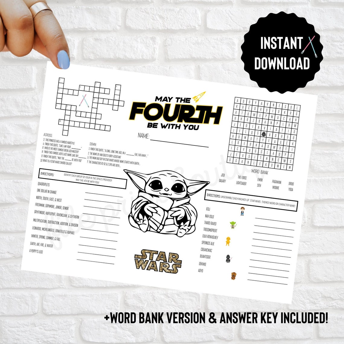 May the 4th Star Wars Printable Kids Activities,star Wars Crossword ...