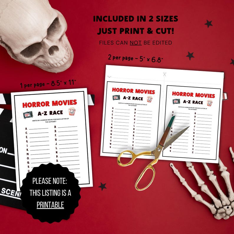 Horror Movie Party Games: Printable Halloween Activities (digital ...