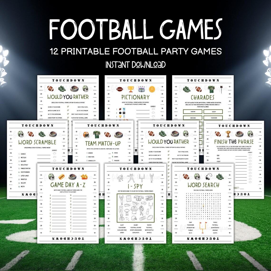 Printable Football Party Games: 12 Game Day Activities (digital ...