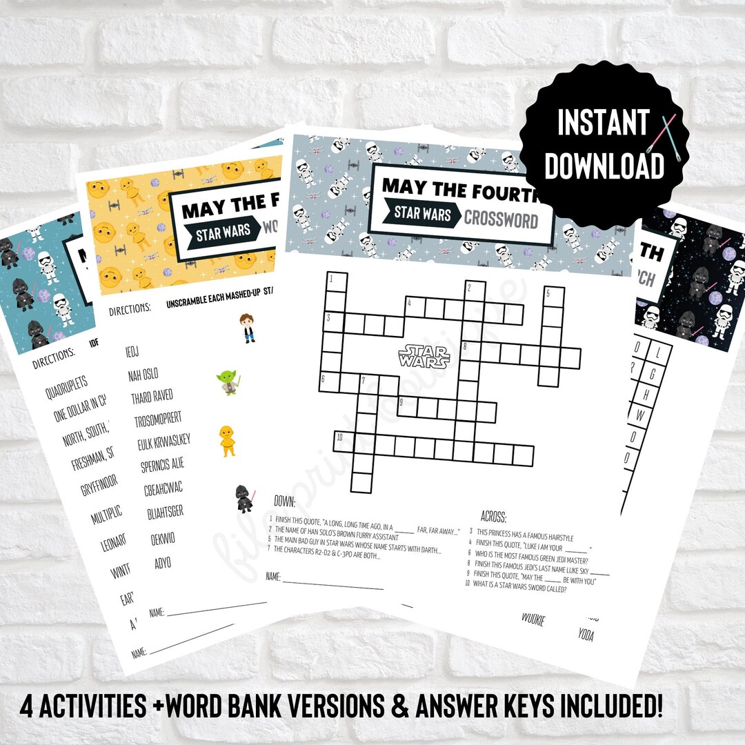 May the 4th Star Wars Printable Kids Activities Word Search Crossword ...