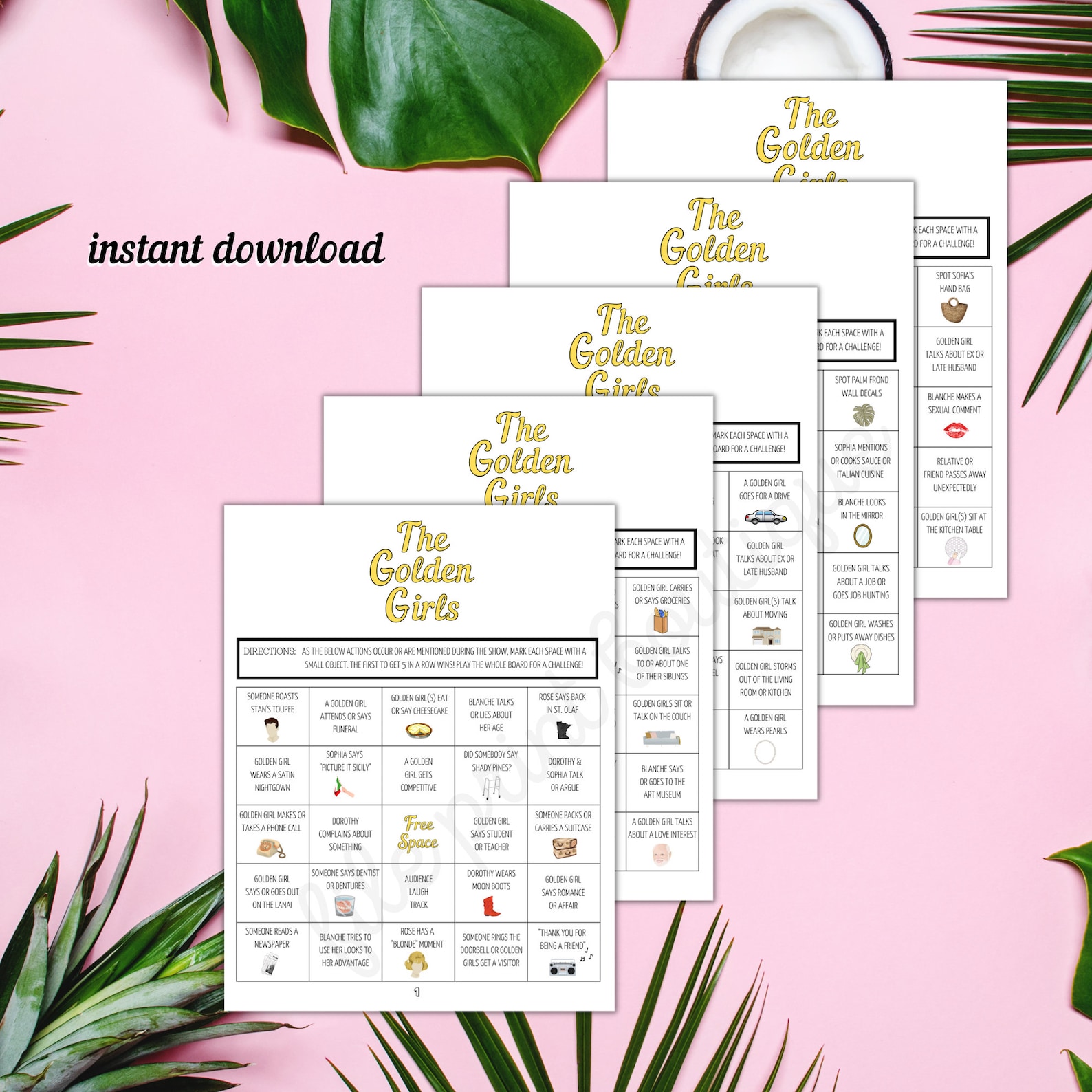 Golden Girls Inspired Printable Bingo, Golden Girls Games, Golden Girls ...