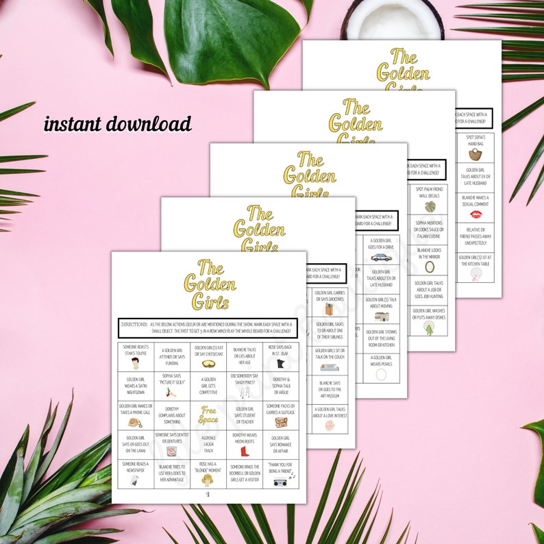 Golden Girls Inspired Printable Bingo, Golden Girls Games, Golden Girls ...