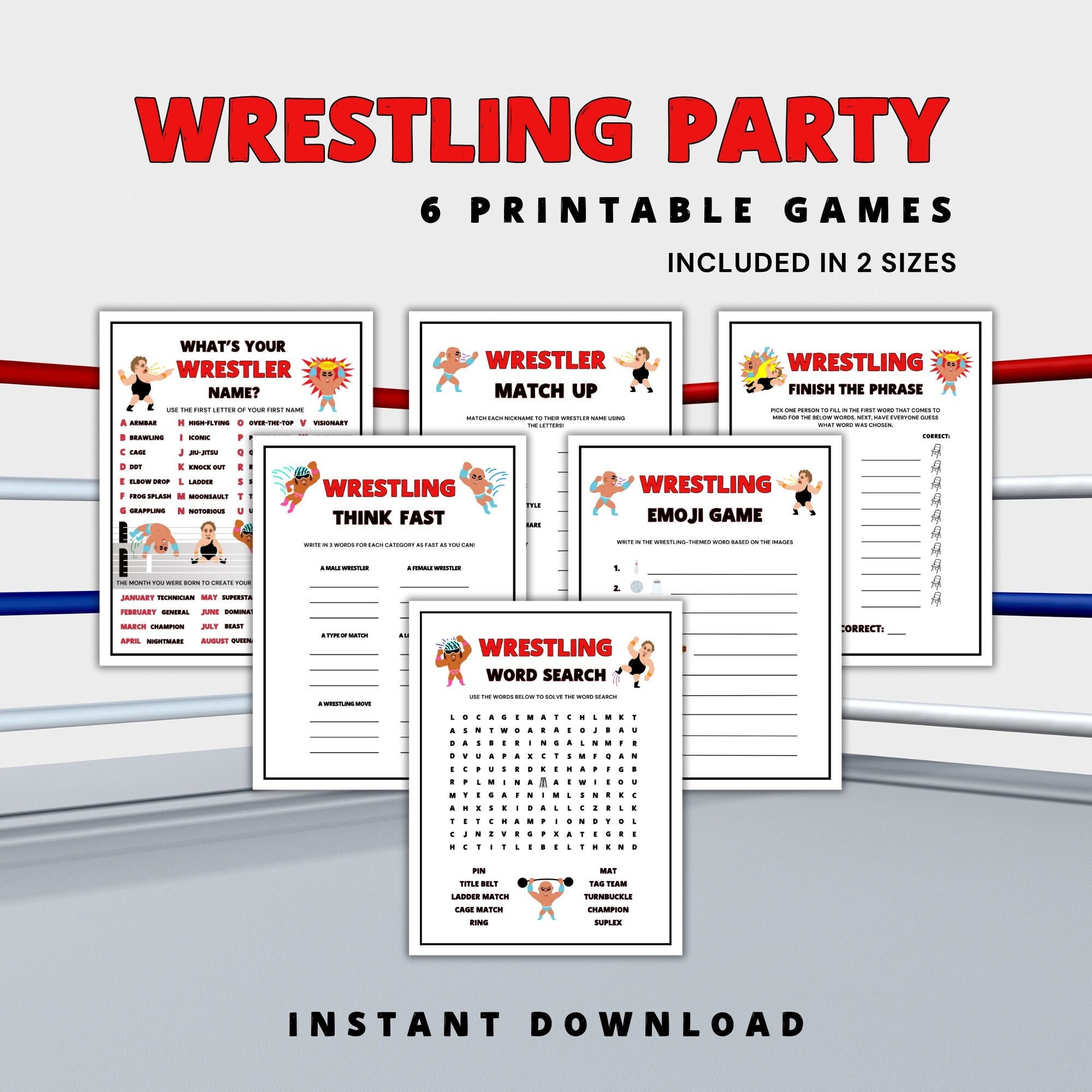 Wrestling Printable Games, Wrestling Party Games, Printable Party Games ...