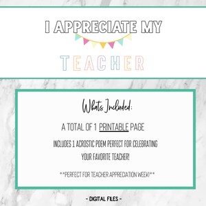 Teacher Appreciation Week Printable Teacher Acrostic Poem - Etsy